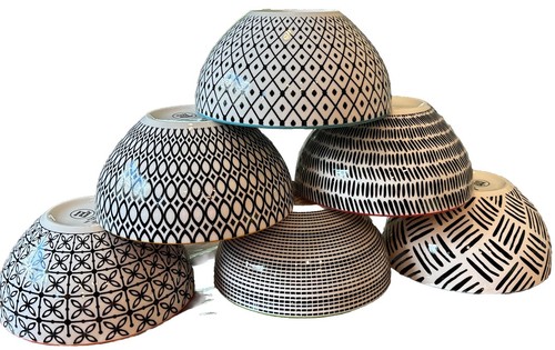 6 OVER and BACK 6" Bowls in double print 3" tall NWOT Pristine Colorful ...