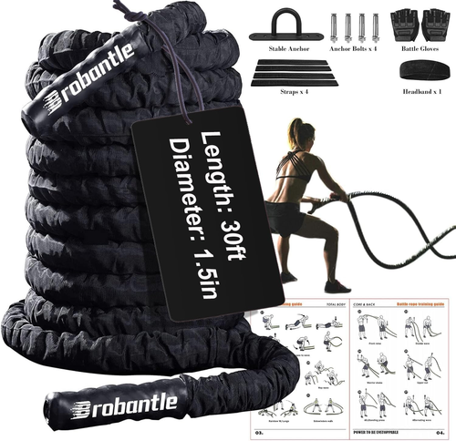 Battle Ropes for Exercise – Heavy Workout Rope for Home Gym Strength ...