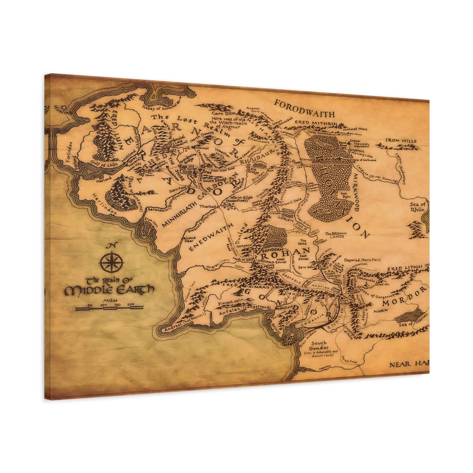 Matte Canvas:Middle Earth Map,Lord of The Rings,LOTR | eBay