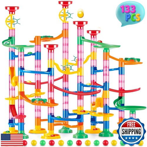 CICONT Marble Run, 133 Pcs Educational Construction Marble Maze Block ...