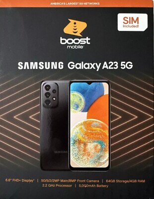 New Samsung Galaxy A23 5G 6.6" 64 GB Black (Boost Mobile) Sim Included ...