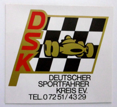 Werbe-Aufkleber DSK Deutscher Sportfahrer Kreis e.V. Rennwagen F1 11x9 ...