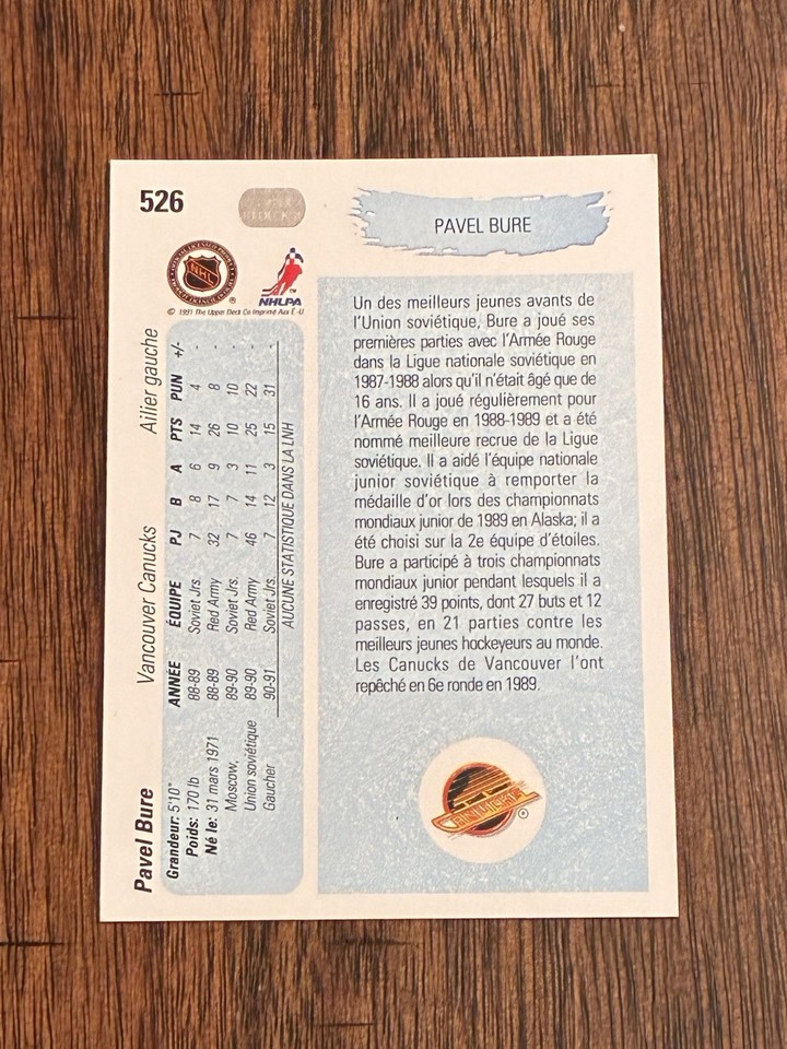 1990-91 Upper Deck Hockey French Pavel Bure RC Rookie Card Young Guns ...