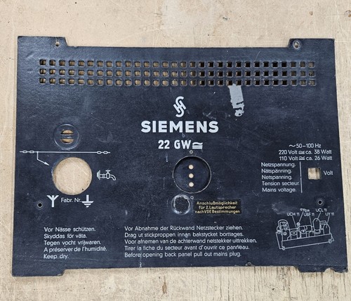 Siemens 22GW German Made Tube Radio Back Panel In Very Nice Condition ...