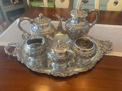 CLEAN 6 PC S KIRK & SON Co REPOUSSE STERLING SILVER TEA / COFFEE SET ca ...