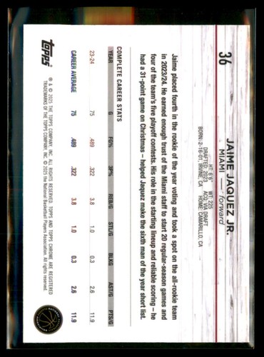 2025 Topps Chrome Green Logo Refractor Jaime Jaquez Jr Miami 36 | eBay