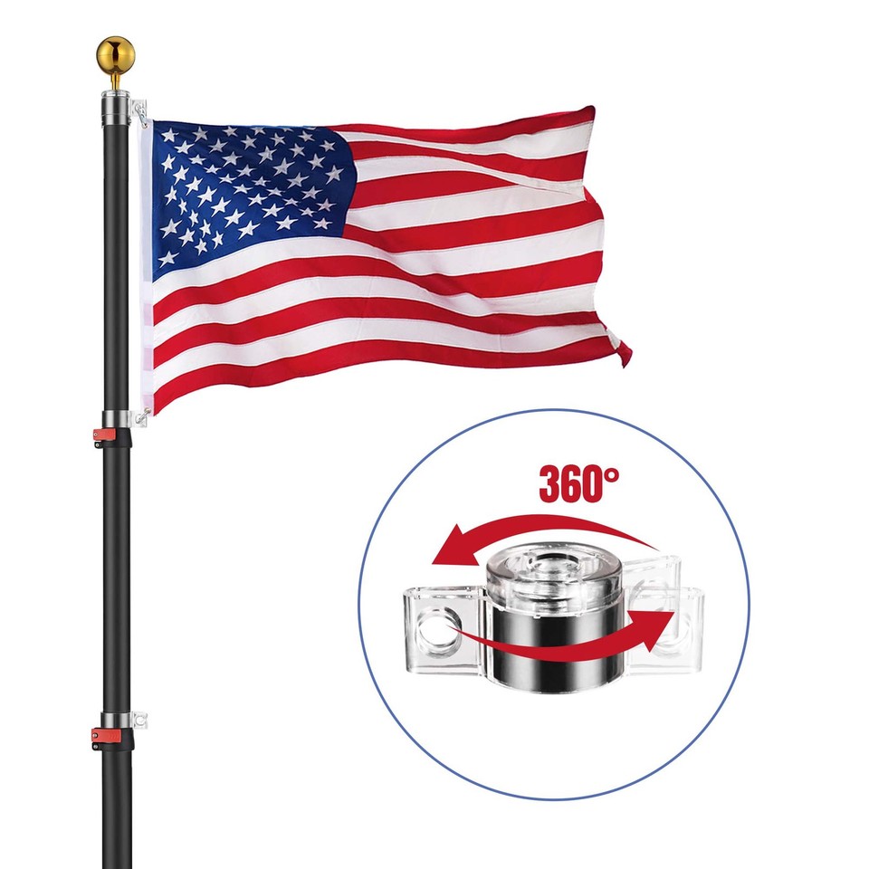 Yescom 20Ft Portable Telescoping Flag Pole with Ladder Mount Holder for ...