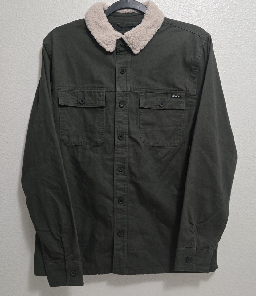 RVCA Range Men's Utility Shacket Size Small Sherpa Collar Lined Olive ...