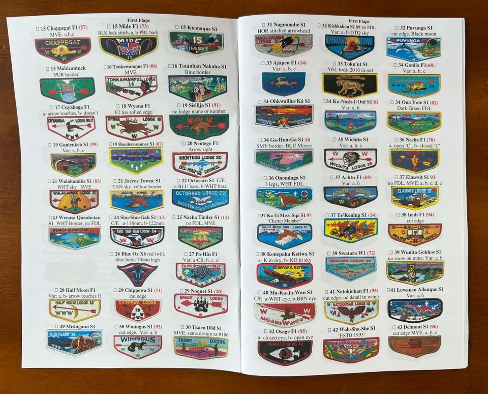 OA First Flaps checklist; Lodge Names, Numbers, 36-pg OA flap booklet ...