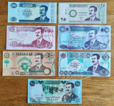 7 Saddam Iraq Dinar Notes Money - Saddam Hussein Currency Almost UNC ...