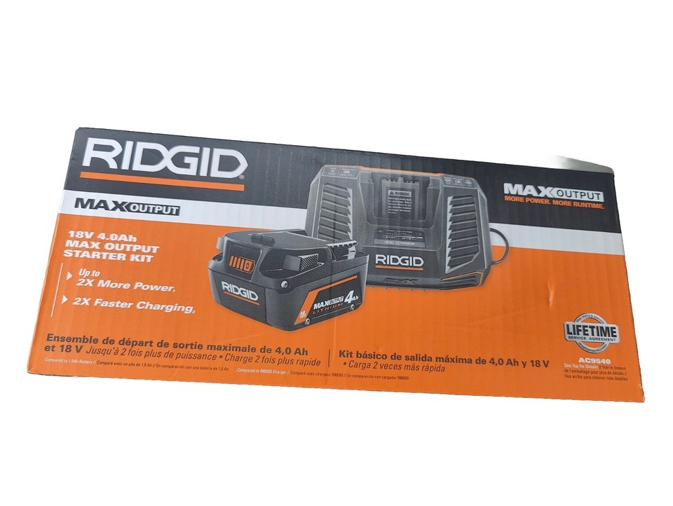 RIDGID 18v 4.0 AH Max Output Battery And Charger New! R840040 R840095 ...