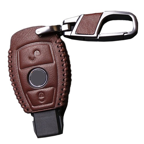Brown PU Leather Car Key Fob Cover Case Fit for Benz A B C E G R Class ...
