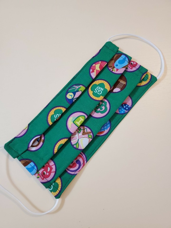 Adult Face Mask, Girl Scouts, GSA, Badges on Green, GS Way, Toss Print ...