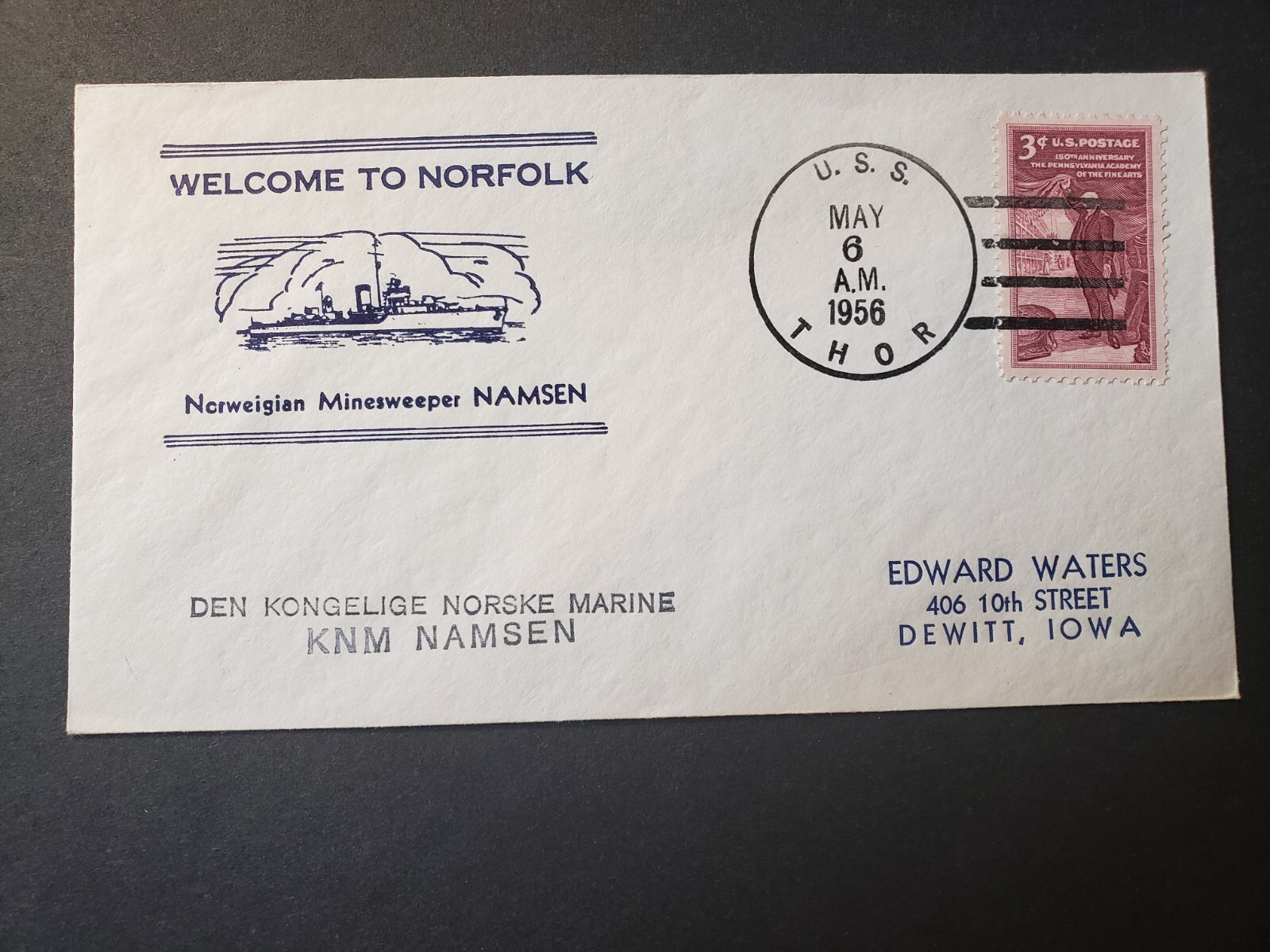 USS THOR AKA-49 Naval Cover 1956 Nicholson NORWAY NAMSEN Cachet | eBay