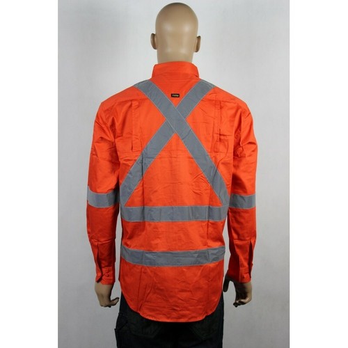 RAIL work shirt X back reflective tape compliant Aust. Rail workers L/S ...
