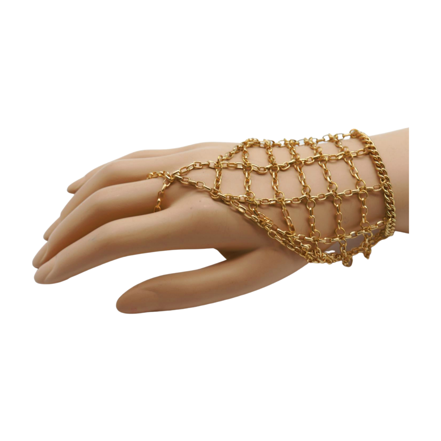 Women Gold Metal Hand Chain Bracelet Web Net Ring Beach Pool Night ...
