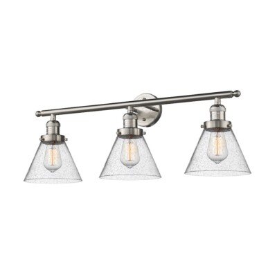 Innovations 3 Light Large Cone Bathroom Fixture in Brushed Satin Nickel ...