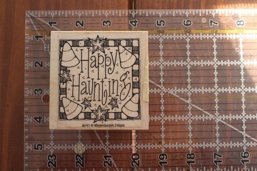 WHIPPER SNAPPER Wood Rubber Stamp HAPPY HAUNTING Candy Corn Square ...