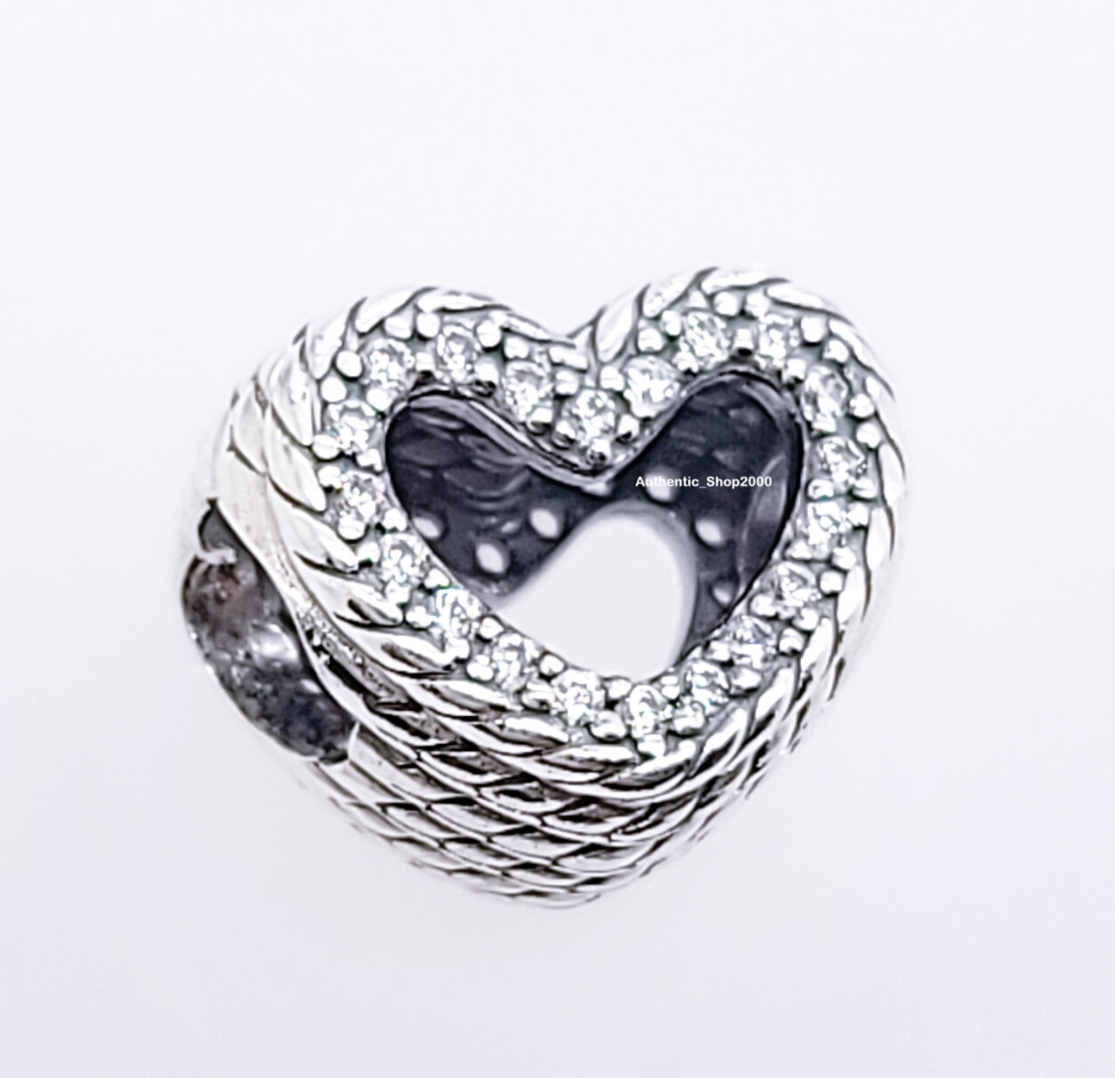 New 100% Authentic PANDORA 925 Snake Chain Pattern Open Heart Charm ...