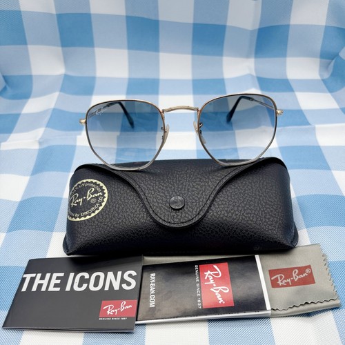 Ray-Ban Hexagonal RB3548 Gold Frame/ Blue Lens Unisex Sunglasses 51-21 ...