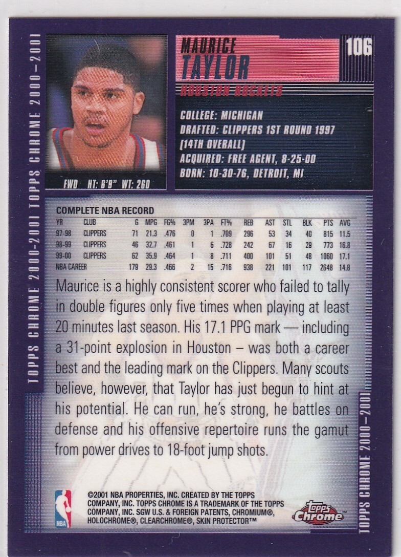 Topps Chrome NBA Basketball 2000-2001 No. 106 Maurice Taylor | eBay.de