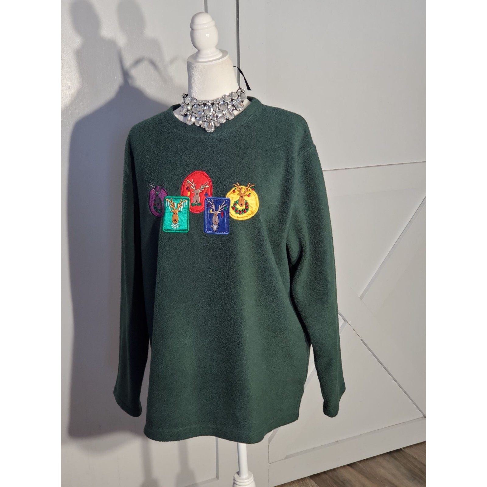 BASIC EDITIONS HOLIDAY CHRISTMAS SWEATSHIRT GREEN LONG SLEEVE POLYSTER SIZE XL | eBay