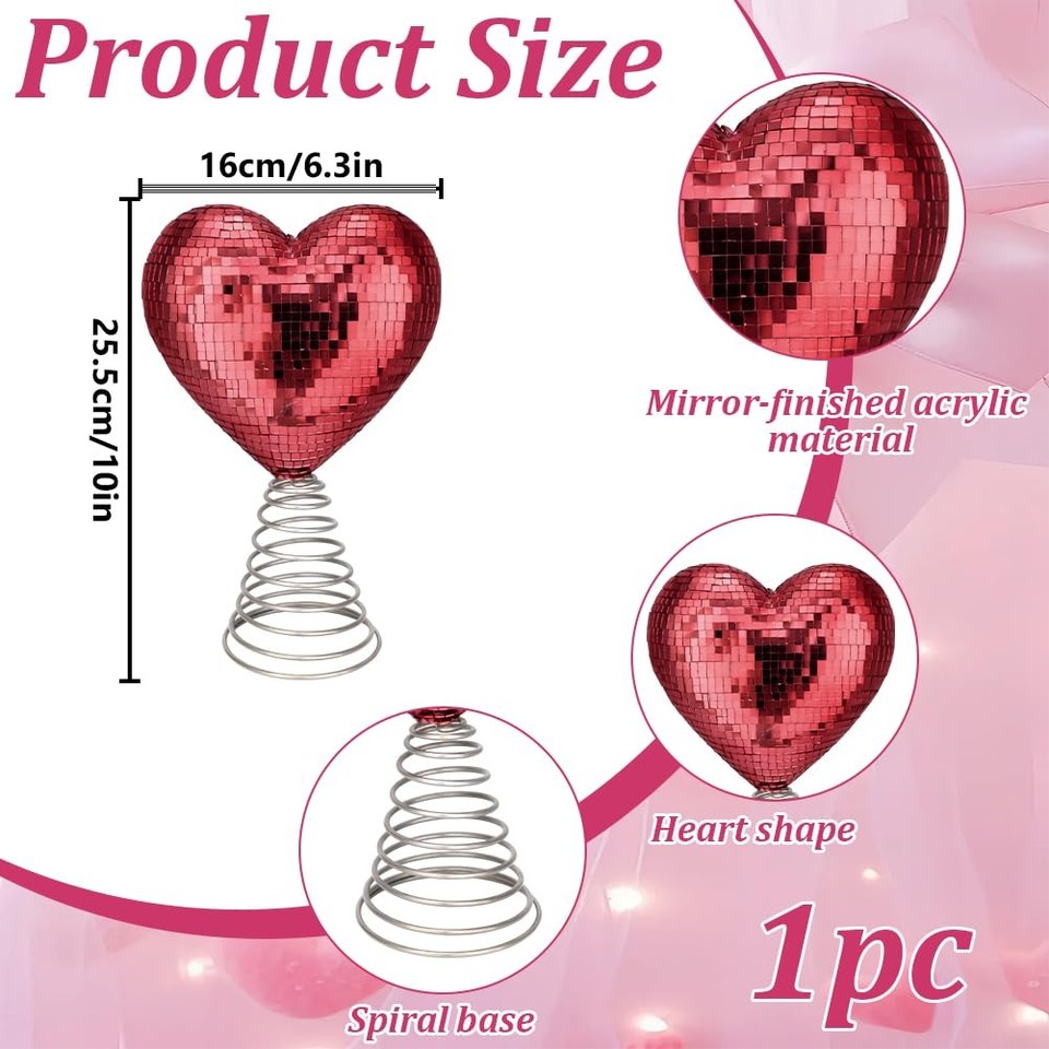 Valentine's Day Tree Topper Christmas Heart Tree Topper Glitter Heart ...