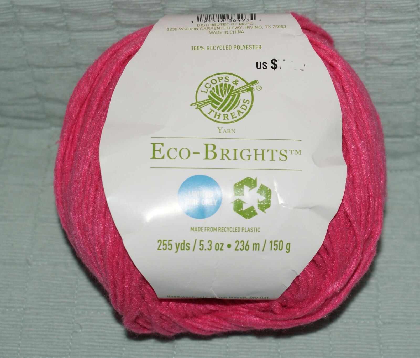 Loops & Threads Eco-Brights Pink 5.3 oz. Knit Crochet Yarn Fast ...