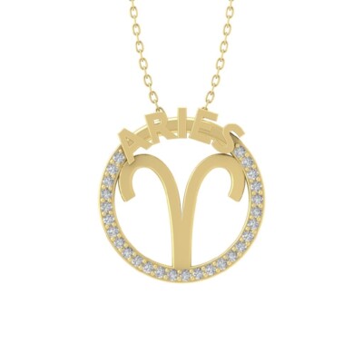 10k Yellow Gold Diamond Aries Zodiac Pendant Necklace 18" Silver Cable ...