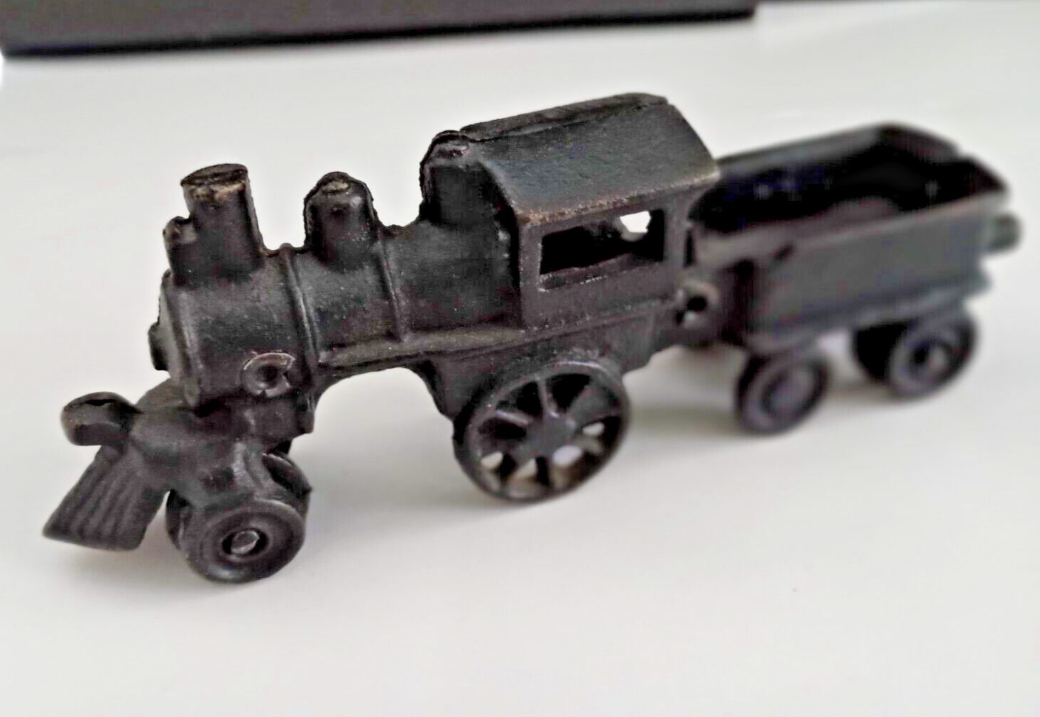 Vintage Cast Iron Steam Engine Locomotive Black Train Attached Coal Car ...