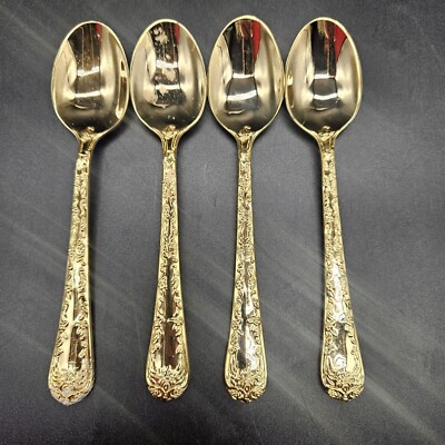 Rogers Electroplated Gold Flatware Golden Enchanted Rose 4 Oval Place ...