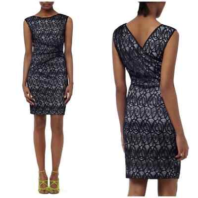 REISS | alma fitted lace dress with v-neck back and cool blue lining ...