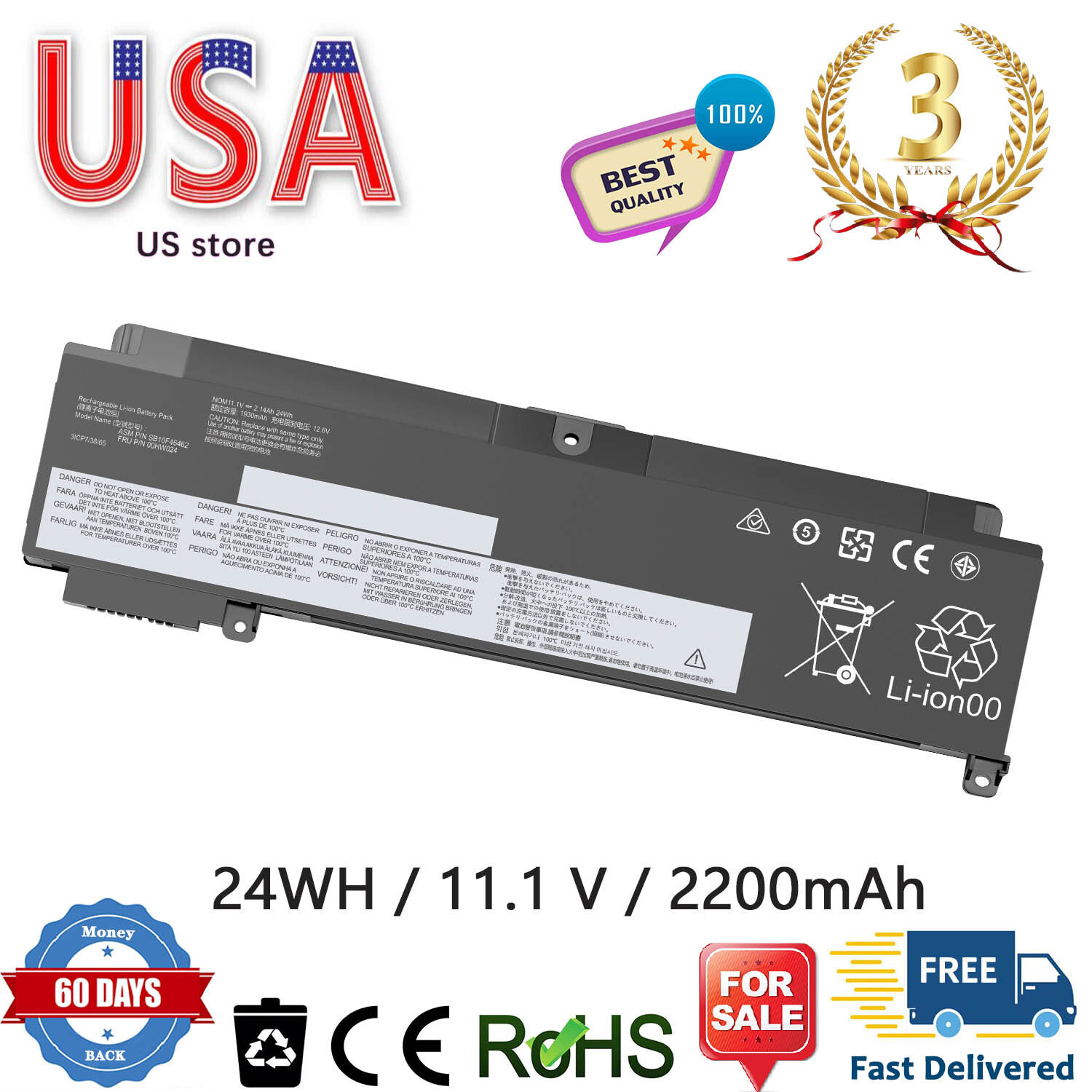 Battery 00HW024 For Lenovo ThinkPad T460s T470s 1AV405 01AV406 24Wh 11 ...