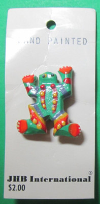 (1) 1&1/2" JHB HAND PAINTED GREEN FROG AMPHIBIAN PLASTIC SHANK BUTTON ...