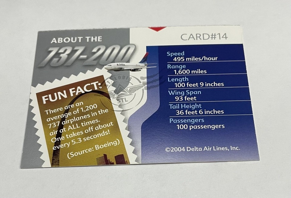 Delta Air Lines Boeing 737-200 Aircraft Pilot Trading Card #14 Delta ...