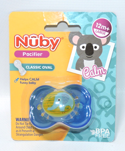 Nuby Classic Oval Pacifier 12M+ Large Calm Elephant BPA Free, NEW, NIP ...