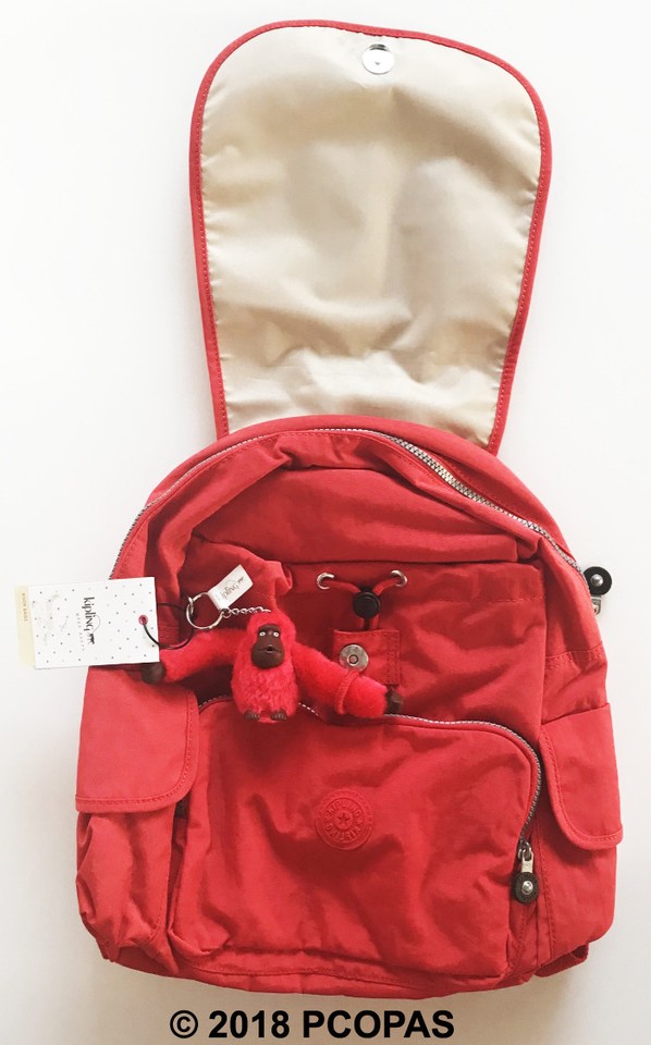 Kipling City Pack Ravier Medium Nylon Red Orange Backpack Furry Monkey ...