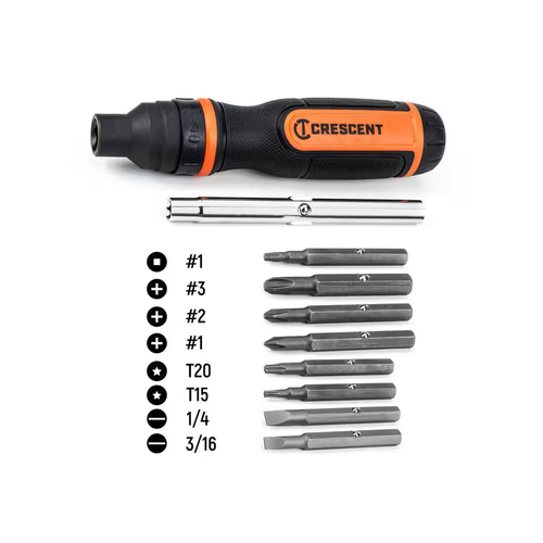 11-In-1 Ratcheting Multi-Bit Screwdriver | Crescent Driver in Bit Multi ...