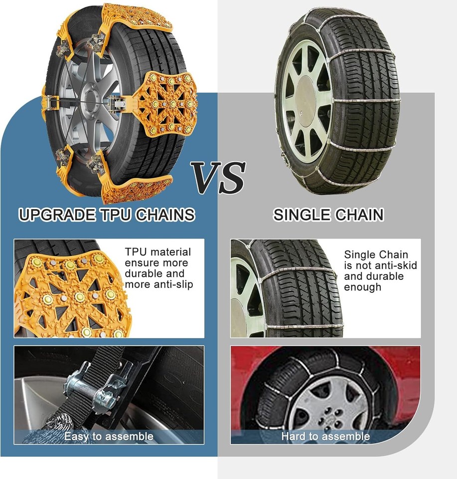 MOPHOTO TPU Snow Chains 8 / 10 Pack Tire Chains for Cars/SUVs/Truck 165 ...