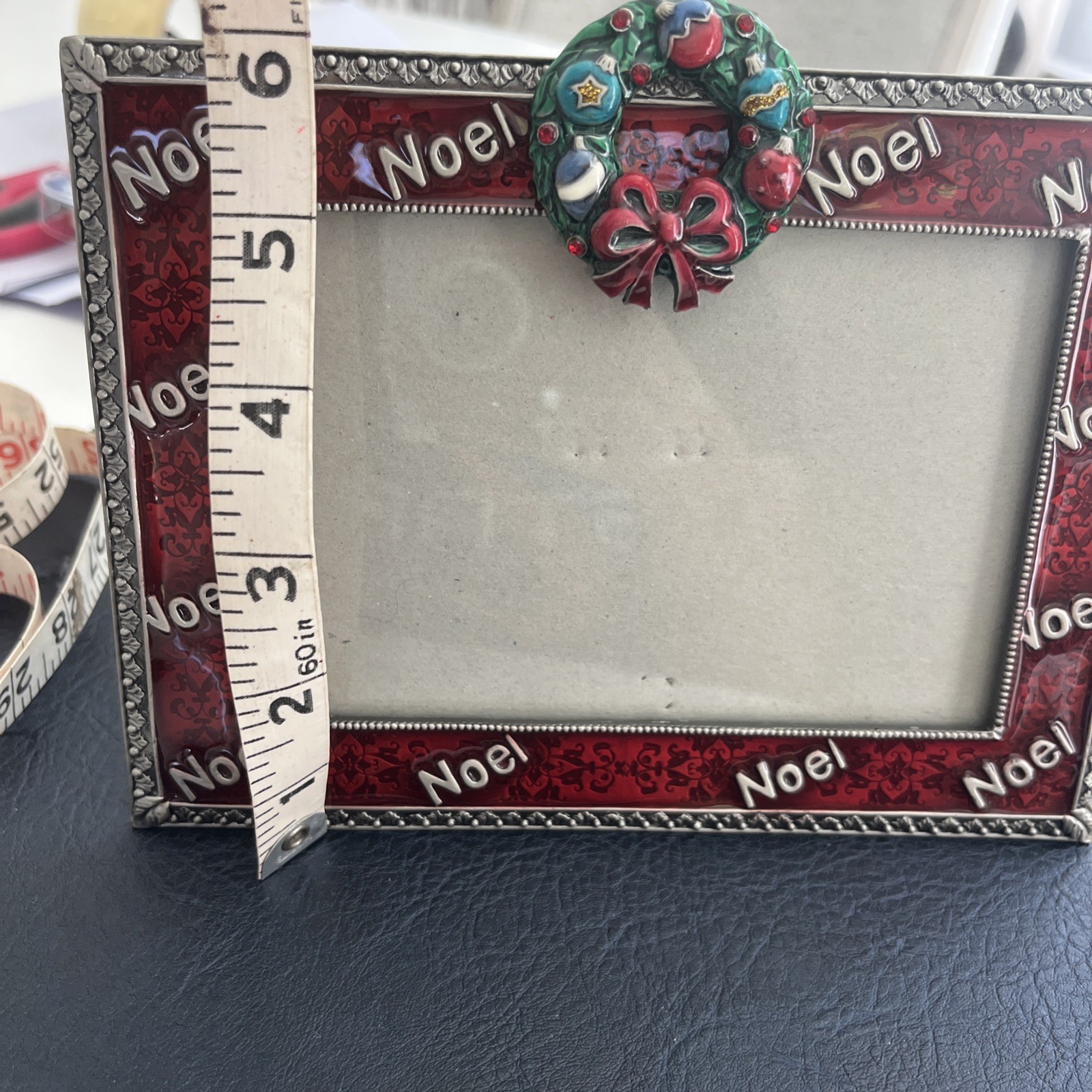 Vintage Enamel Noel Red and Silver Metal with Wreath Picture Frame ...