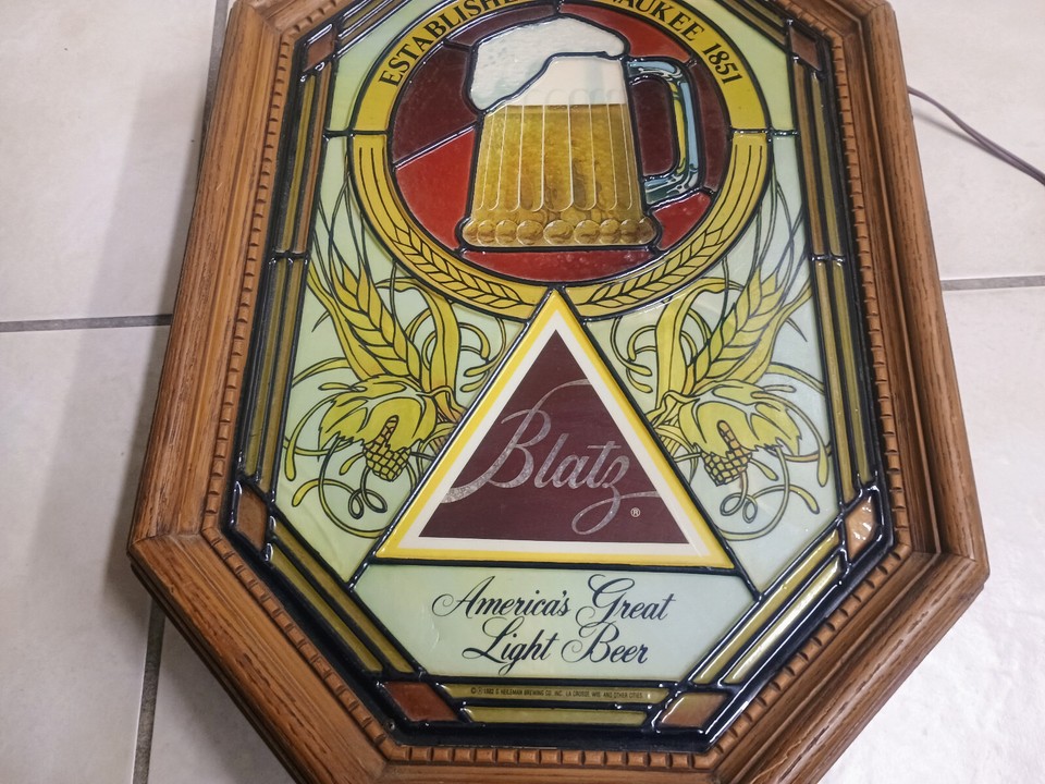Vintage Blatz Lighted Beer Sign Motion Beer Faux Stained Glass ...