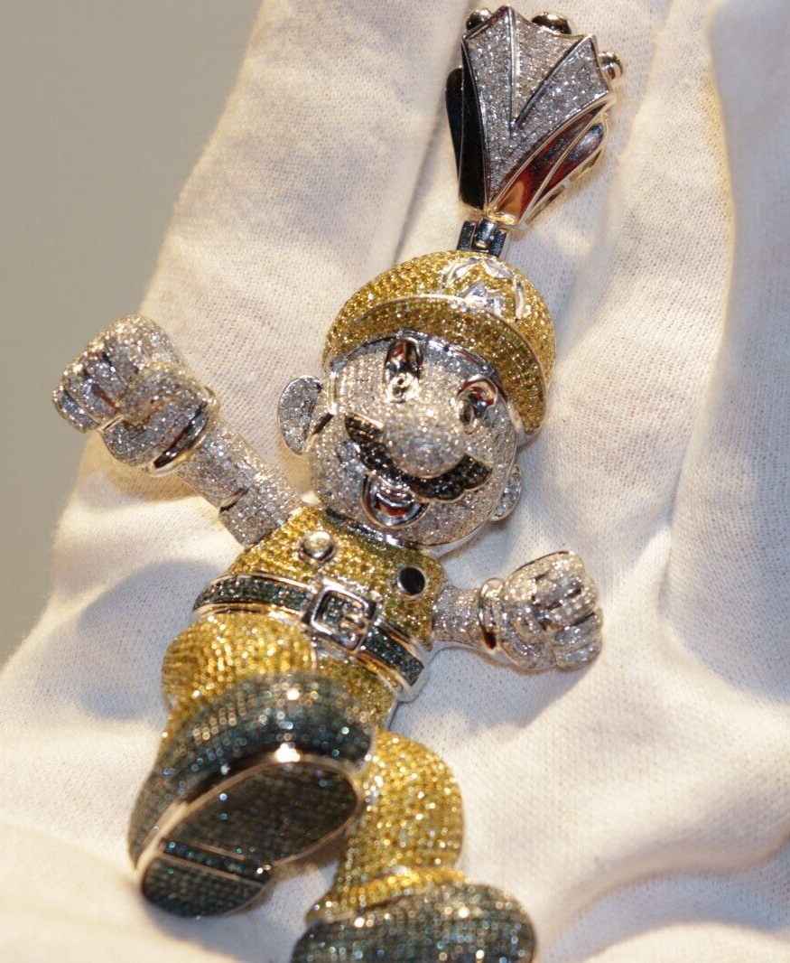 10k Giant White Gold Super Mario Over 1000 Diamonds Appr 21350 | eBay