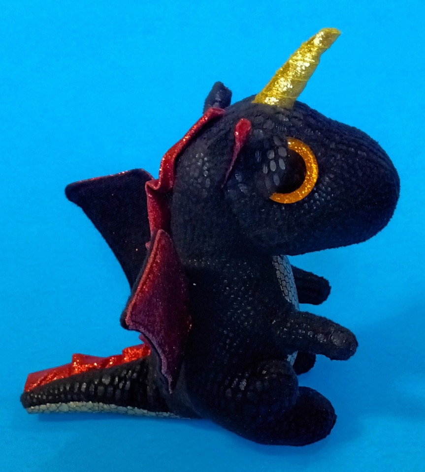 Ty Beanie Baby Grindal Dragon 6" Plush Stuffed Animal 2021 Black Red ...