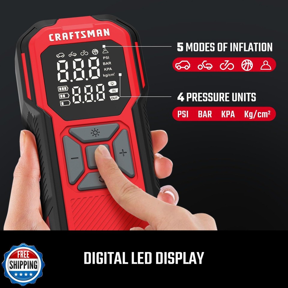 CRAFTSMAN Tire Inflator Portable Air Compressor, Cordless Mini Air Pump ...