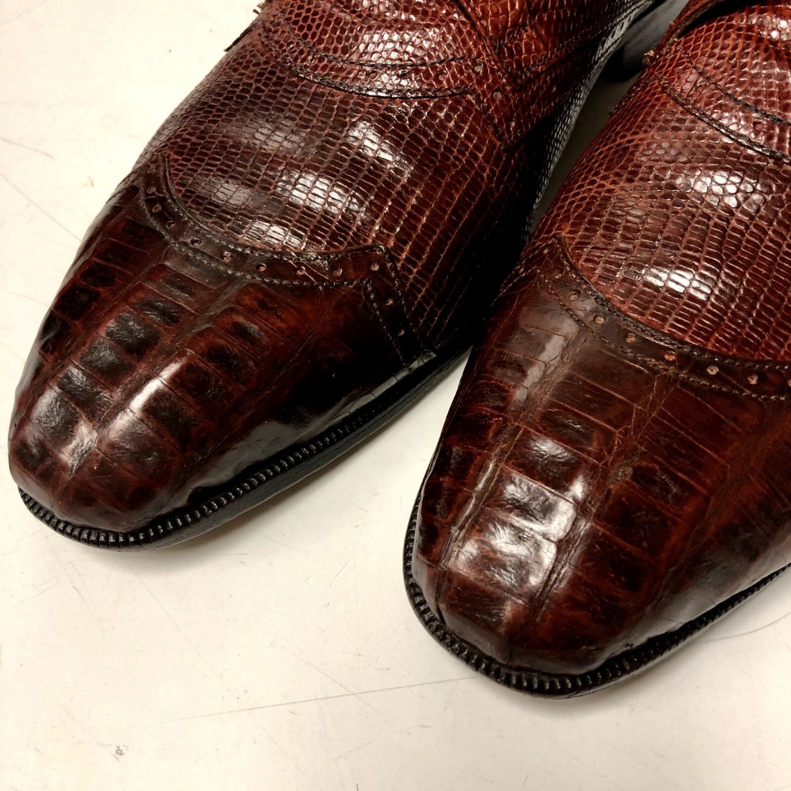 David Eden Brown GENUINE LIZARD Skin Dress Shoes ALLIGATOR Cap Toe ...