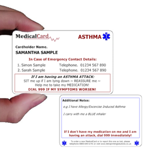 MEDICAL ALERT CARD ASTHMA ! | eBay