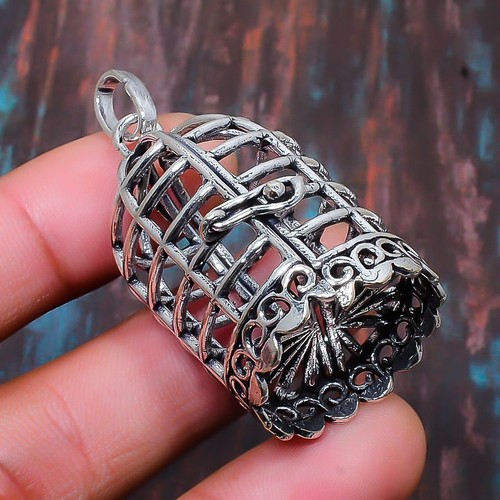 Silver Cage Gemstone Handmade Gift Jewelry Pendant 1.97" r668 | eBay