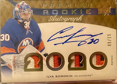 Ilya Sorokin Premier Rookie Autograph 2020-21 New York Islanders 9/15🔥 ...