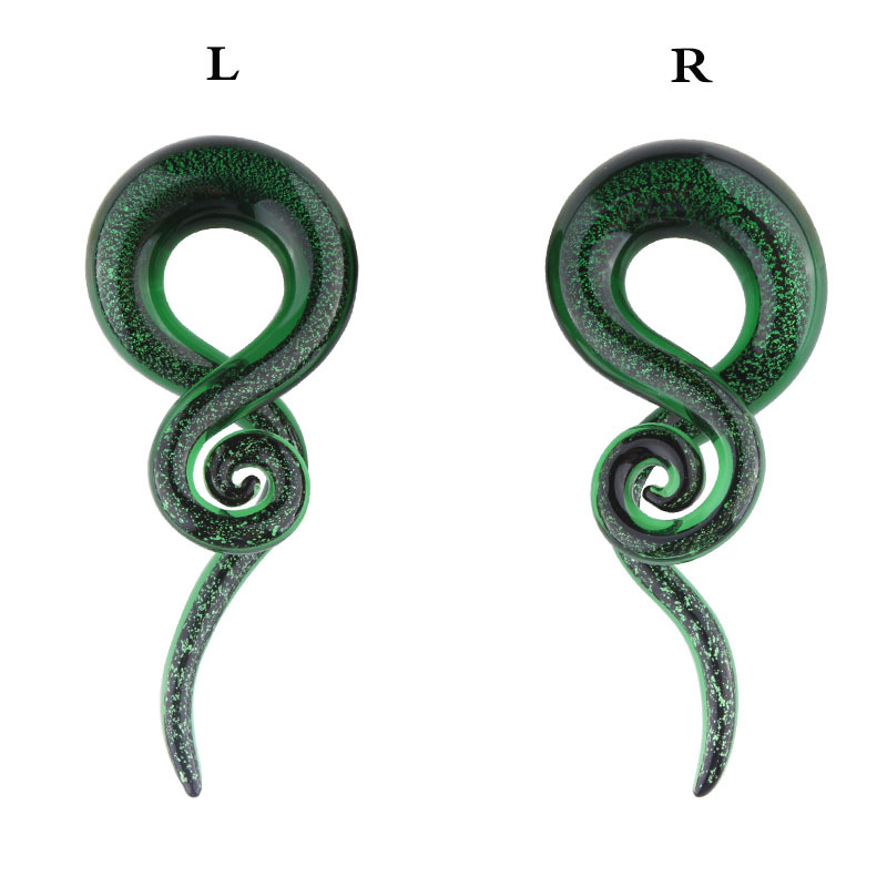 2pcs Glass Spiral Tapers Teal Ear Plugs Dichroic Hand Made Pyrex Glass ...
