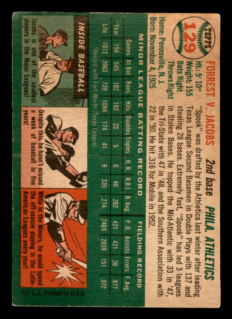 1954 Topps Baseball #129 Forrest Jacobs VG/EX *k1 | eBay